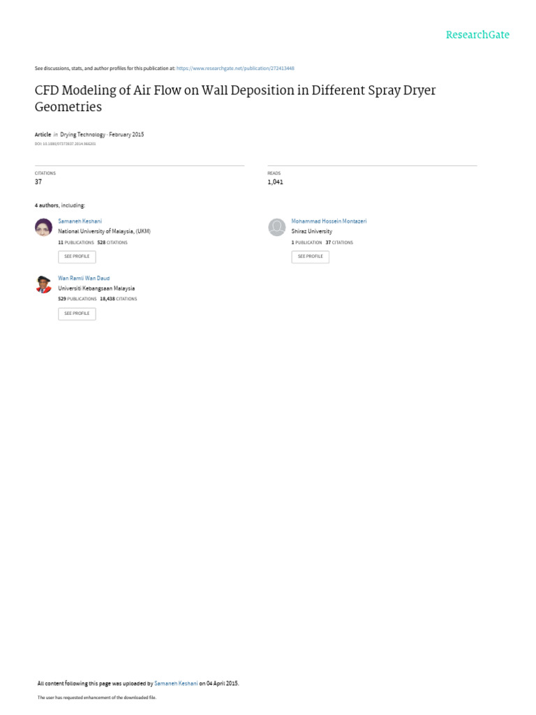 CFDModelingof Air Flowon Wall Depositionin Different Spray Dryer ...
