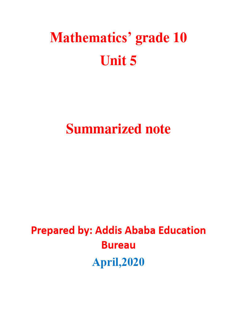 Mathematics Grade 10 Unit 5 Summarized Note | PDF | Trigonometric ...