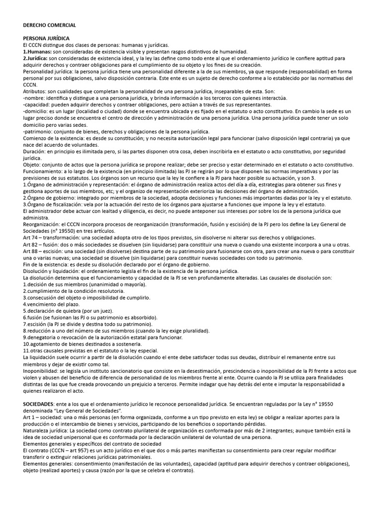 Resumen - Derecho Comercial | PDF | Sociedad de responsabilidad limitada | Contabilidad
