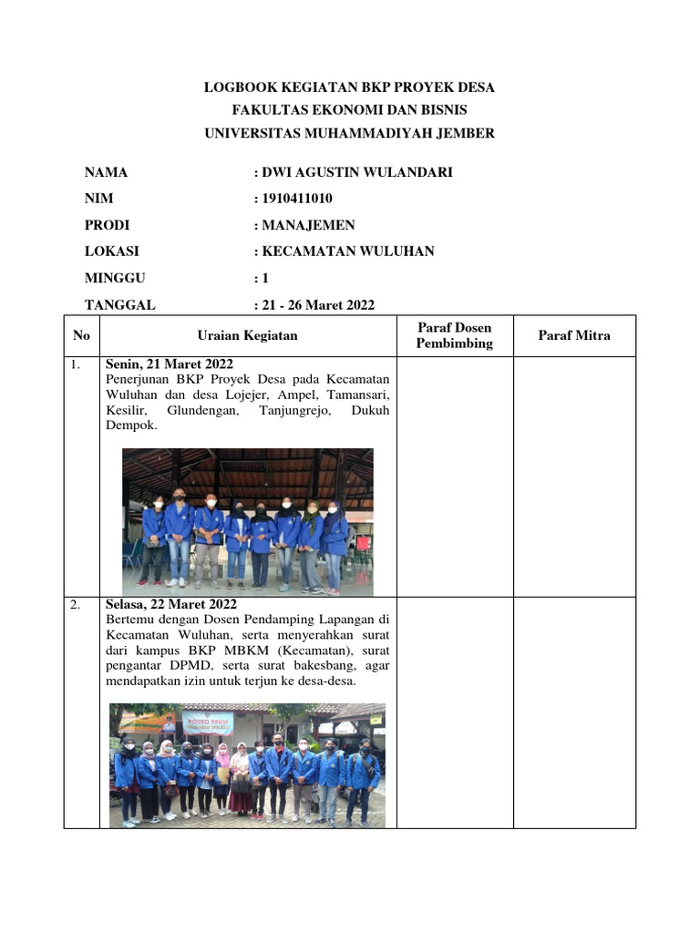 Logbook BKP Minggu 1 | PDF