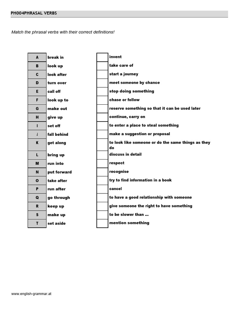 Match The Phrasal Verbs With Their Correct Definitions! | PDF