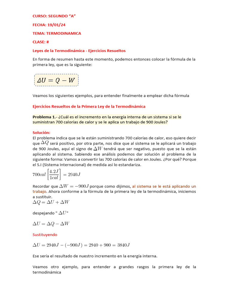 TERMODINAMICA EJERCICIOS 2A | PDF | Termodinámica | Temperatura