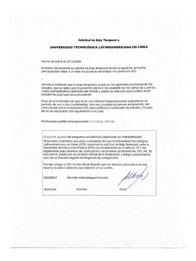 Solicitud de Baja Temporal A | PDF