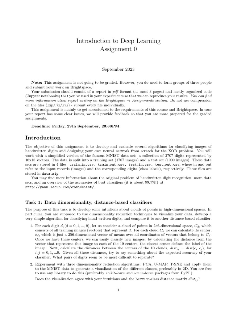 Introduction To Deep Learning Assignment 0: September 2023 | PDF | Statistics | Learning