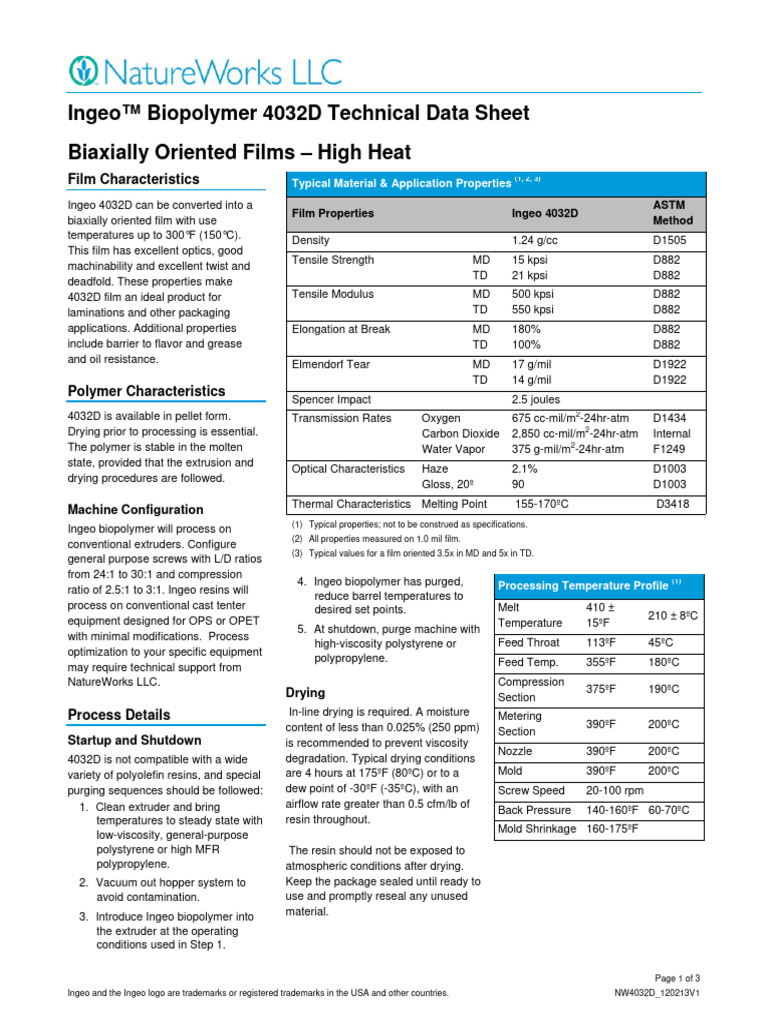 TechnicalDataSheet 4032D Films PDF | PDF | Biodegradation | Waste ...