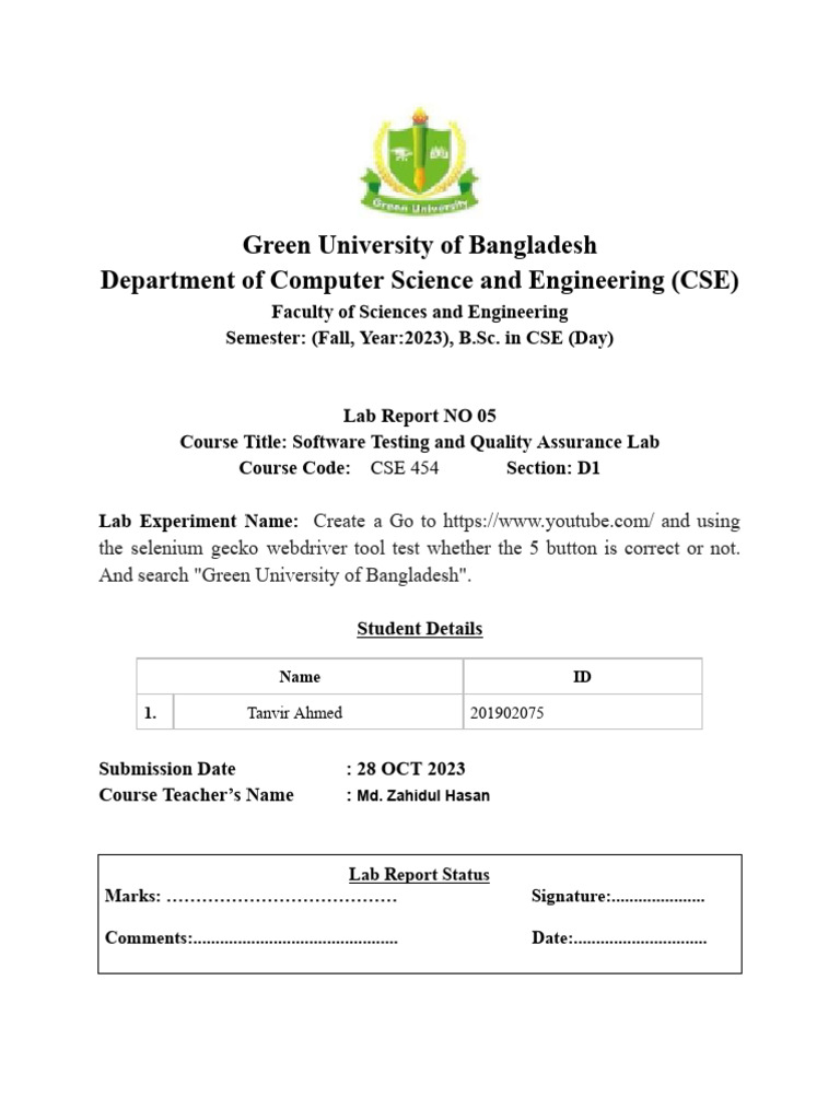 Lab-report-5-201902075 | PDF | Selenium (Software) | Information Technology