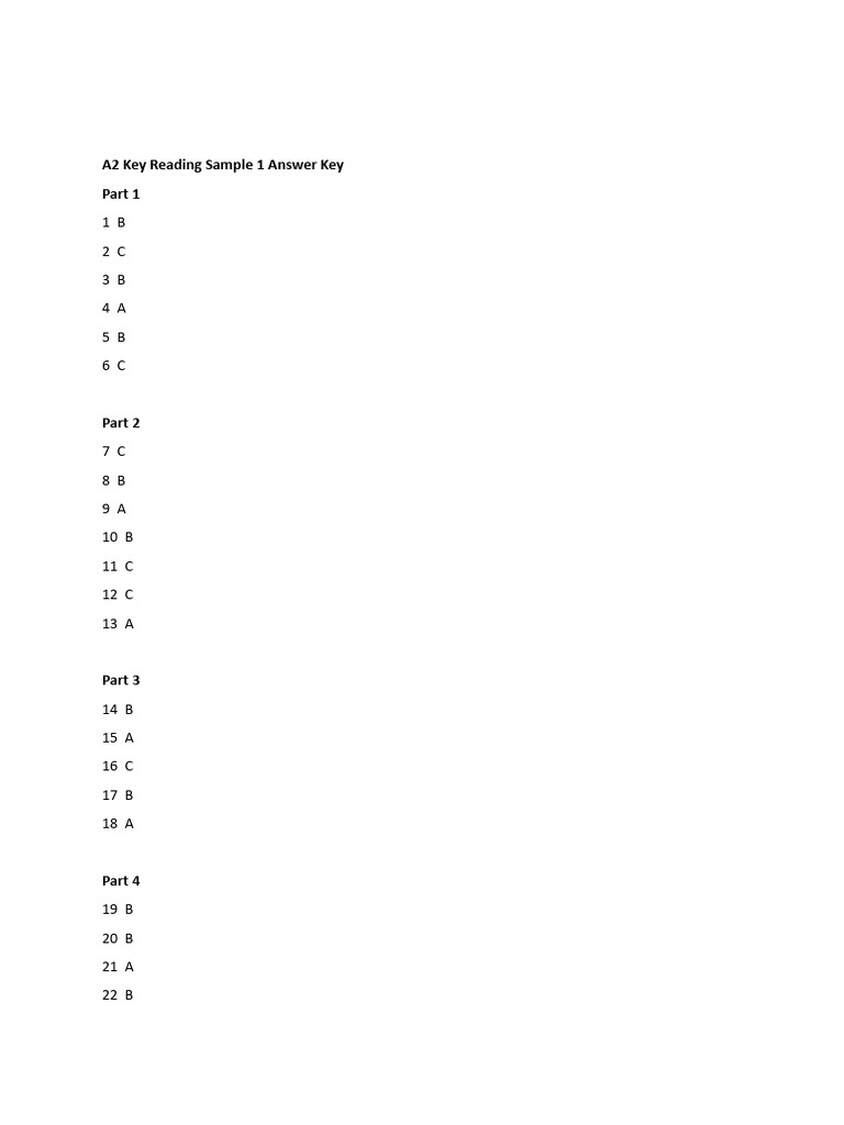 A2 Key Reading Sample 1 Answers | PDF