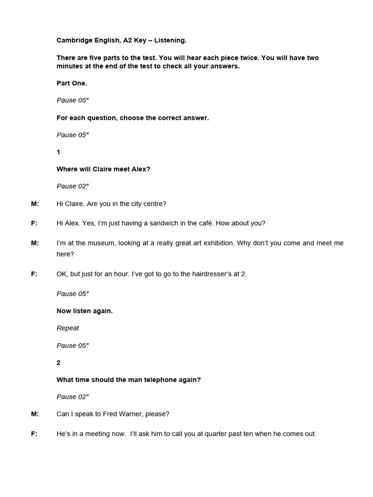 A2 Key Listening Sample 1 Tapescript | PDF