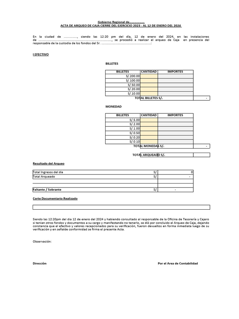 Plantillas Acta de Arqueo | PDF | Moneda | Dinero
