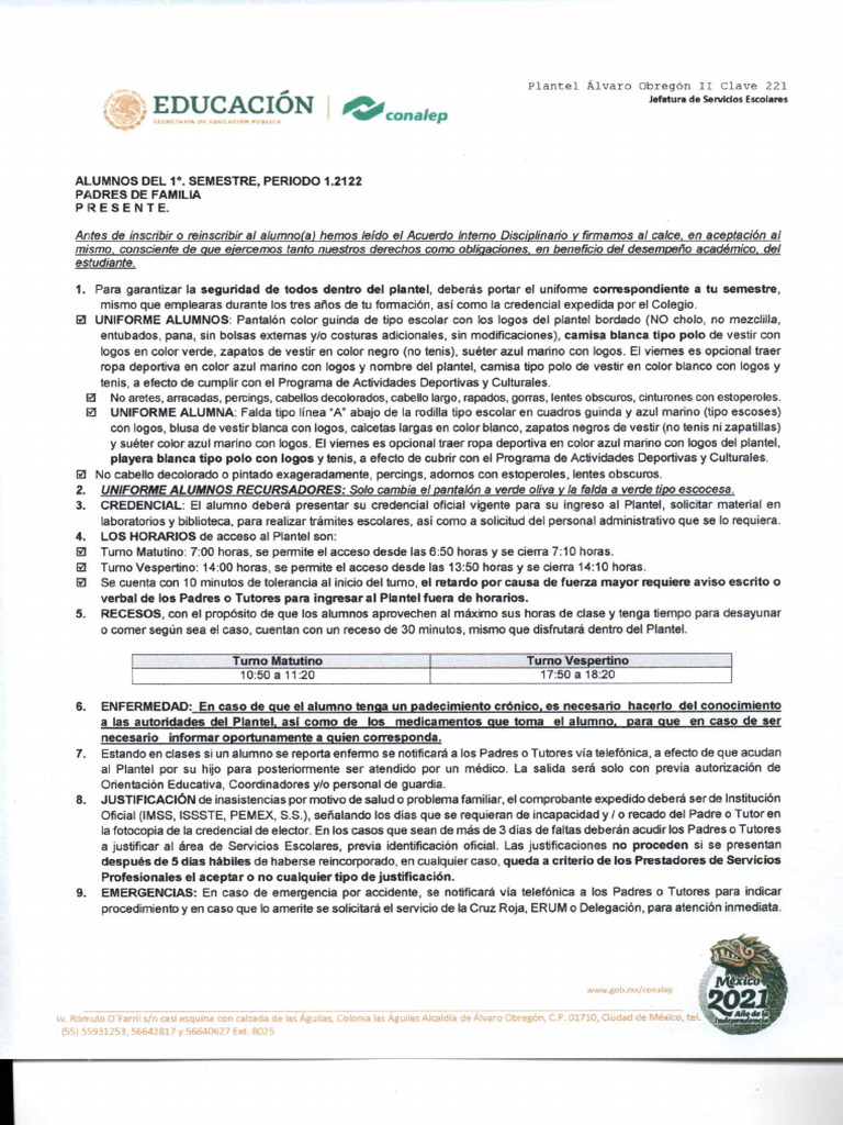 Acuerdo Esc. 1° Sem | PDF