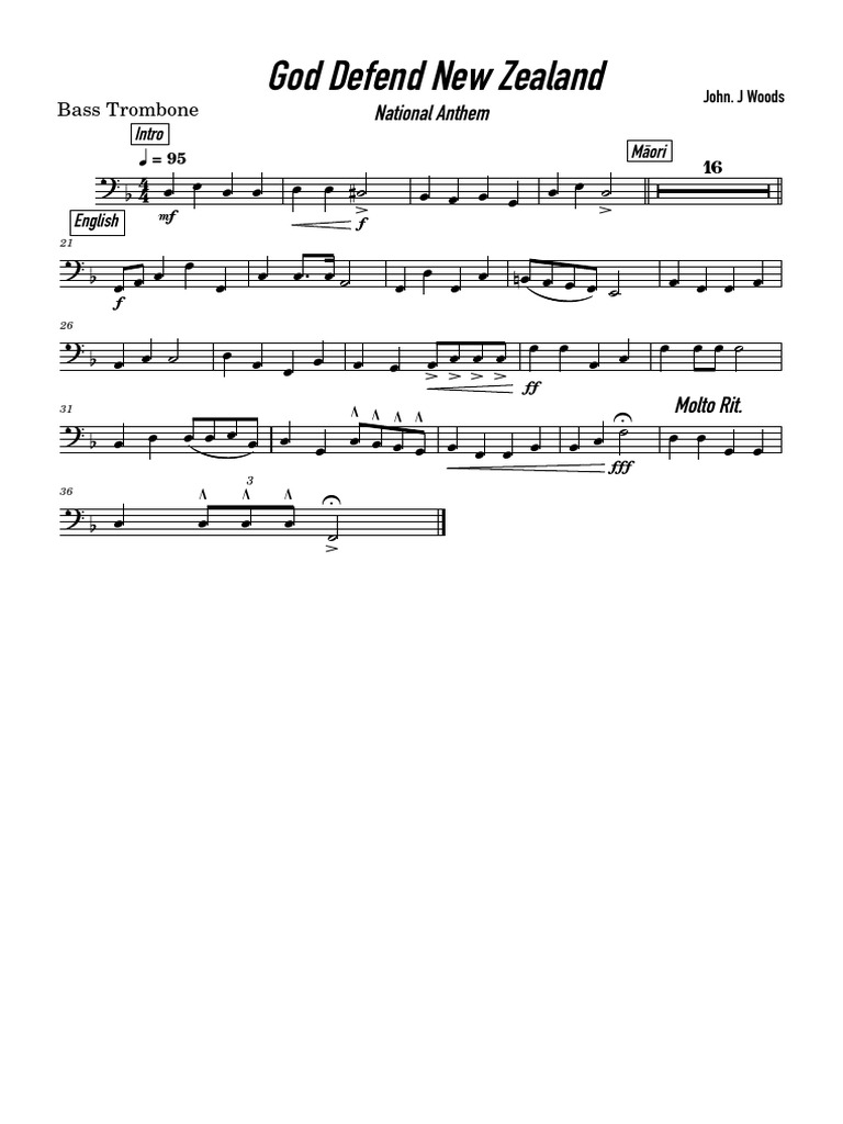God Defend New Zealand SPC-Bass Trombone | PDF