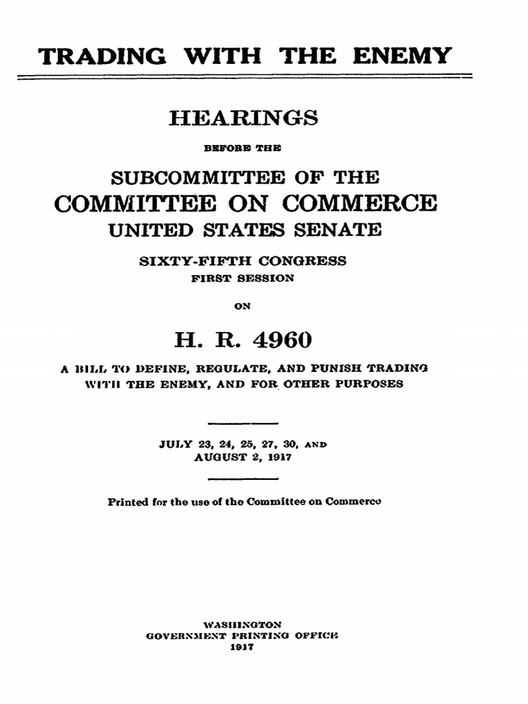 Trading with the Enemy Act of 1917 | PDF | License | Copyright