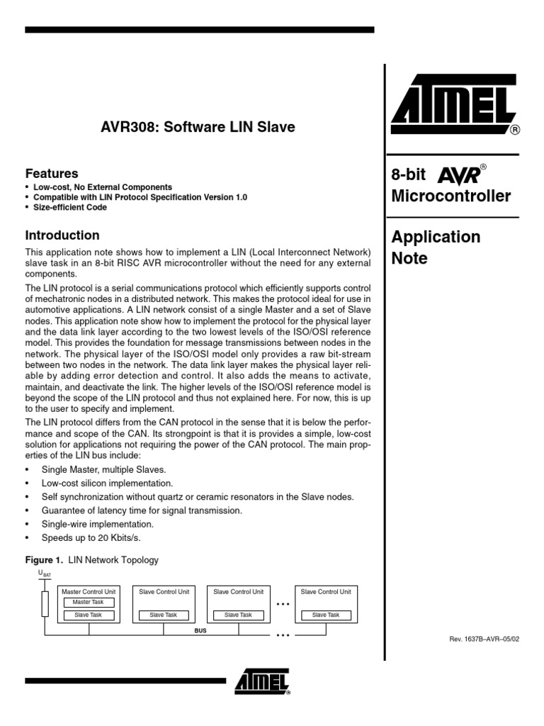 AVR308: Software LIN Slave: 8-Bit Microcontroller Application Note | Download Free PDF ...