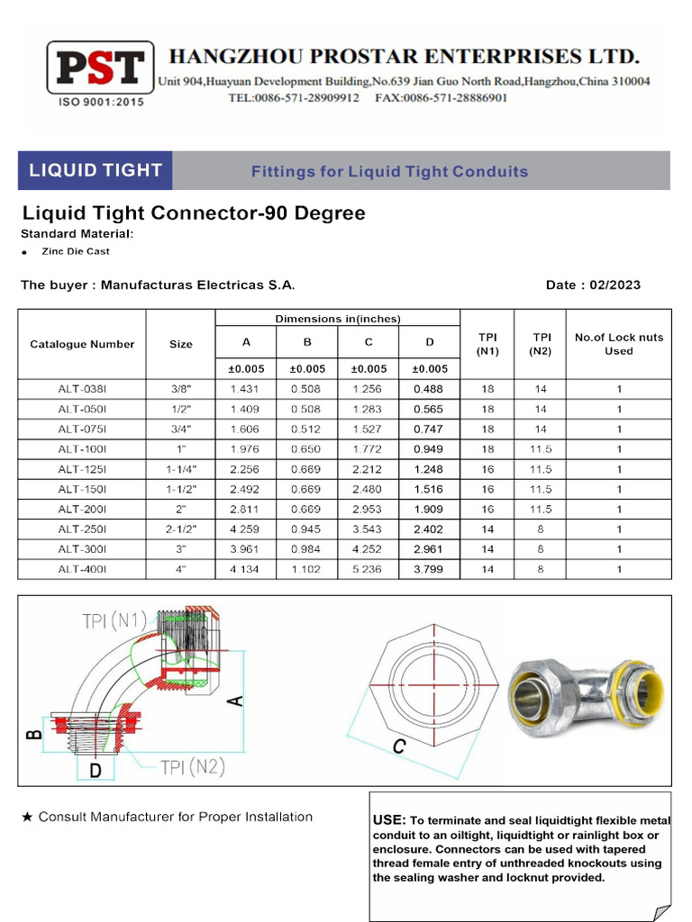 Data Sheet - 90°angle Liquid Tight Connector | PDF