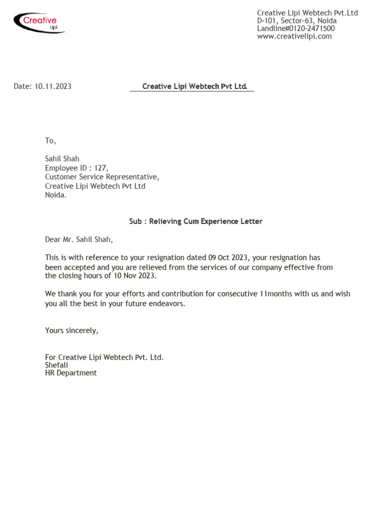 Relieving Letter | PDF