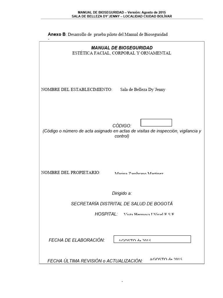3 - Anexo B Prueba Piloto Manual de Bioseguridad 09 Dic | PDF | Residuos | Infección