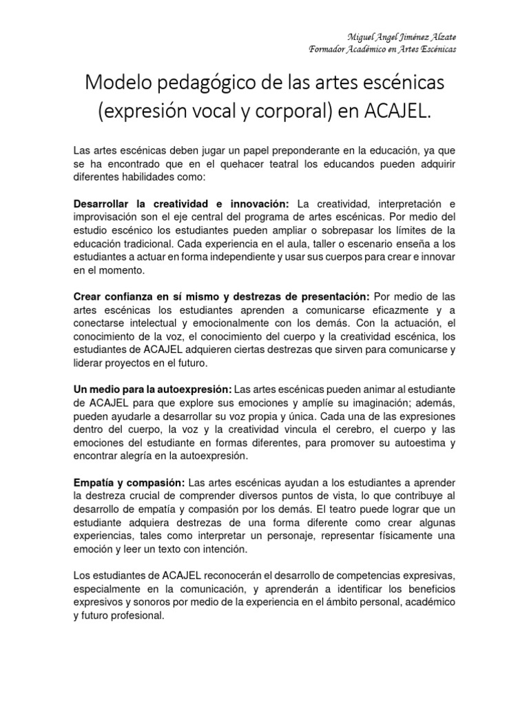 Modelo Pedagógico de Las Artes Escénicas | PDF | Creatividad | Las ...