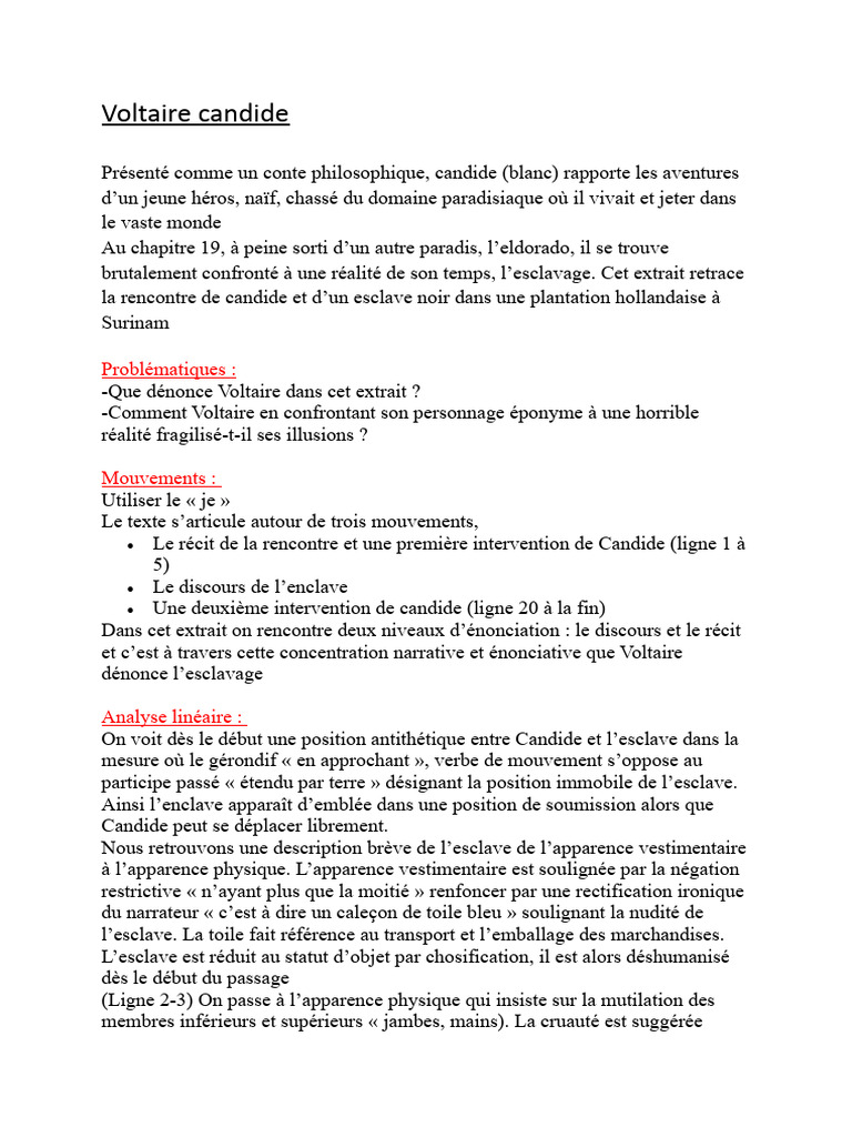 Texte Bac N°1 Candide | PDF | Candide | Esclavage