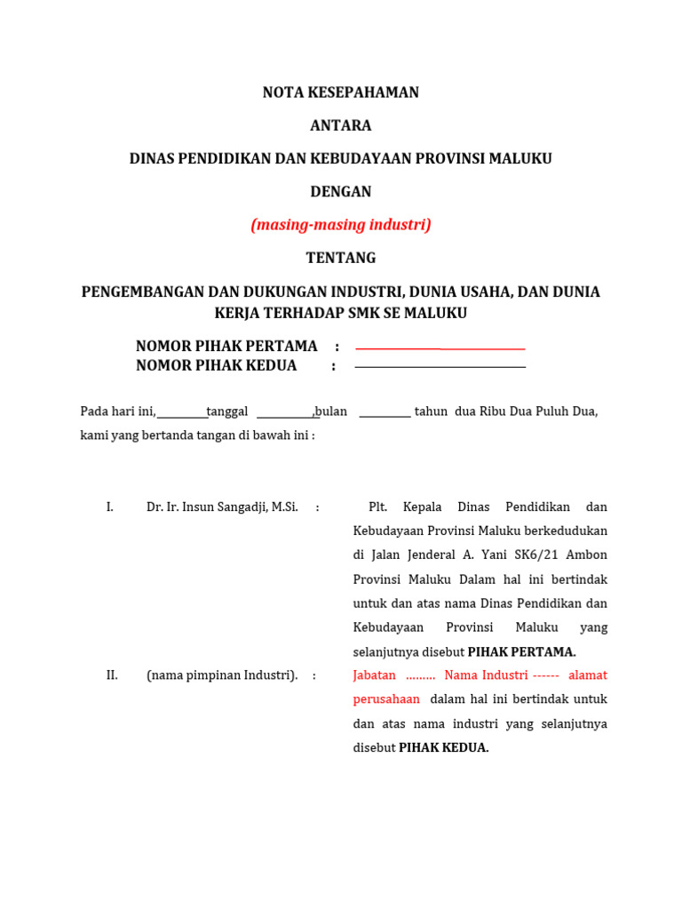 Nota Kesepahaman | PDF