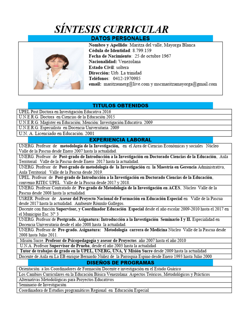 Curriculo Dra. Maritza M. | PDF | Maestros | Educación primaria