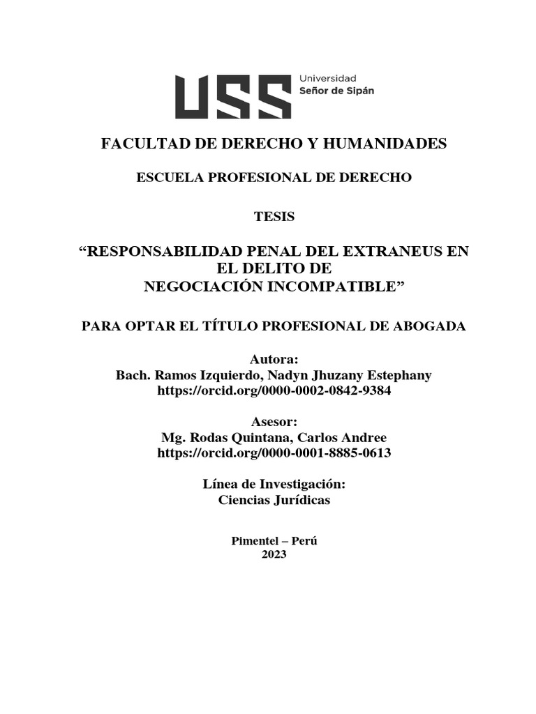 Responsabilidad Penal Del Extraneus en El Delito de Negociación ...
