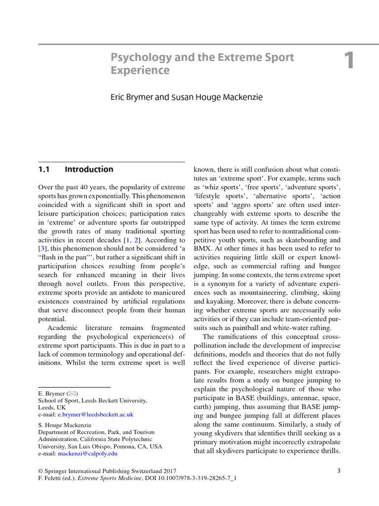 Psychology and The Extreme Sport Experience: Eric Brymer and Susan ...