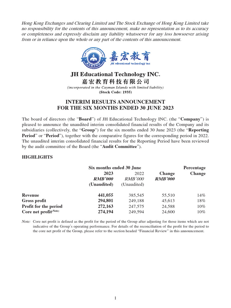 Interim Results Announcement For The Six Months Ended 30 June 2023 | PDF | Deferred Tax ...