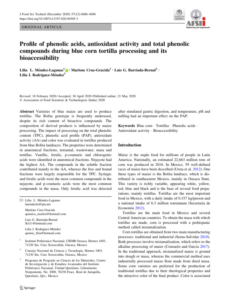 Pofile of Phenolic Acids, Antioxidant Activity Ando Total Phenolic ...