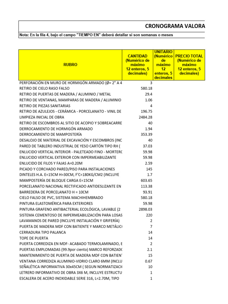 Cronograma - Oferente (1) AYUDA 2 | PDF | Tubería (transporte de fluidos) | Albañilería