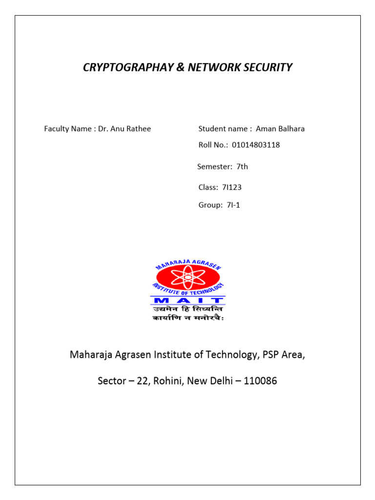 AmanBalhara CNS 01014803118 | Download Free PDF | Cryptography | Key (Cryptography)