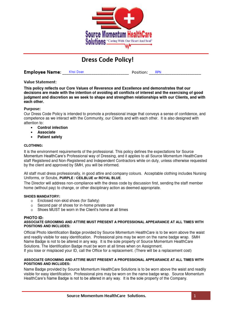 Dress Code Policy for Healthcare Staff | PDF | Clothing | Nail (Anatomy)