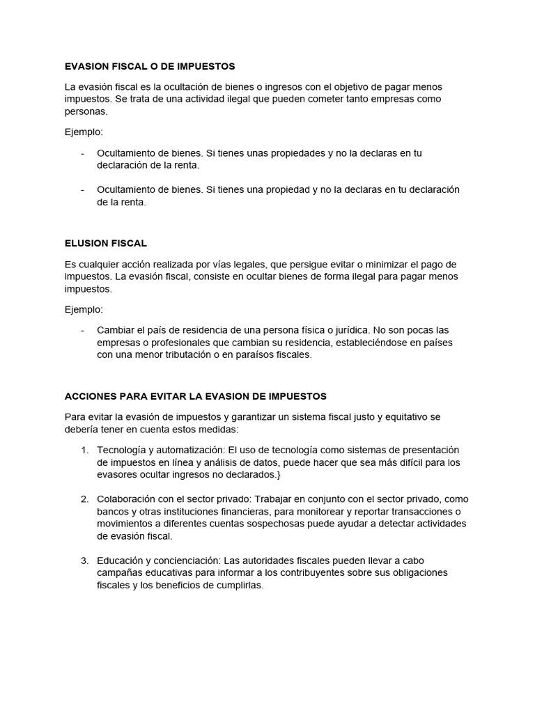Evasión y Elusión de Impuestos | PDF | Evasión de impuestos | Evasión ...