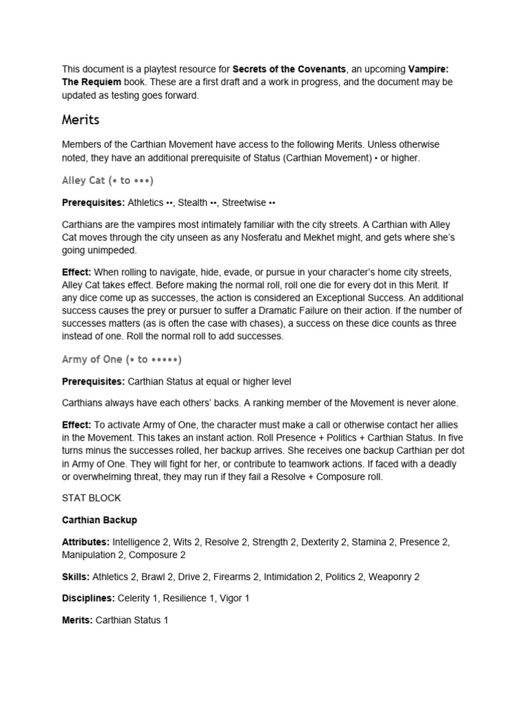 Carthian Movement Merits Guide | PDF | Disciplines
