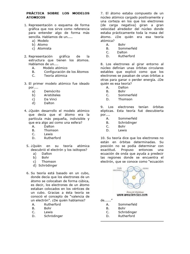 Practica Sobre Los-Modelos-Atomicos | PDF | Átomos | Electrón