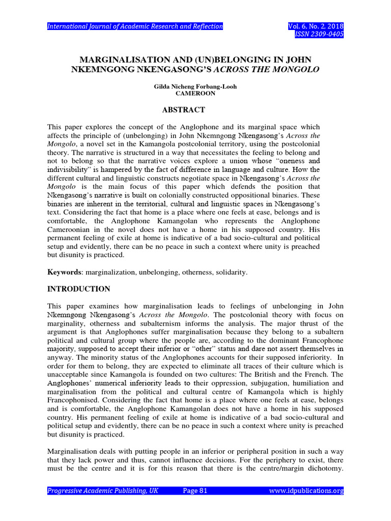Marginalization in Nkengasong's Novel | PDF | Social Exclusion ...