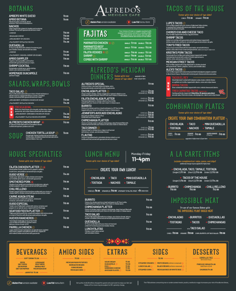 Alfredo S Mexican Cafe MENU September22 Compressed | PDF | Burrito | Taco