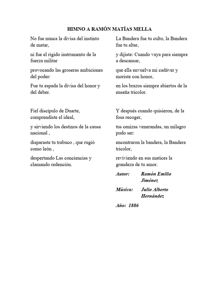 HIMNO A RAMÓN MATÍAS MELLA | PDF