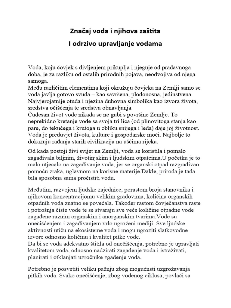 Značaj Voda I Njihova Zaštita | PDF