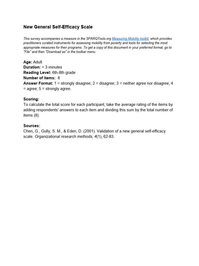New General Self-Efficacy Scale Overview | PDF | Software | Computing