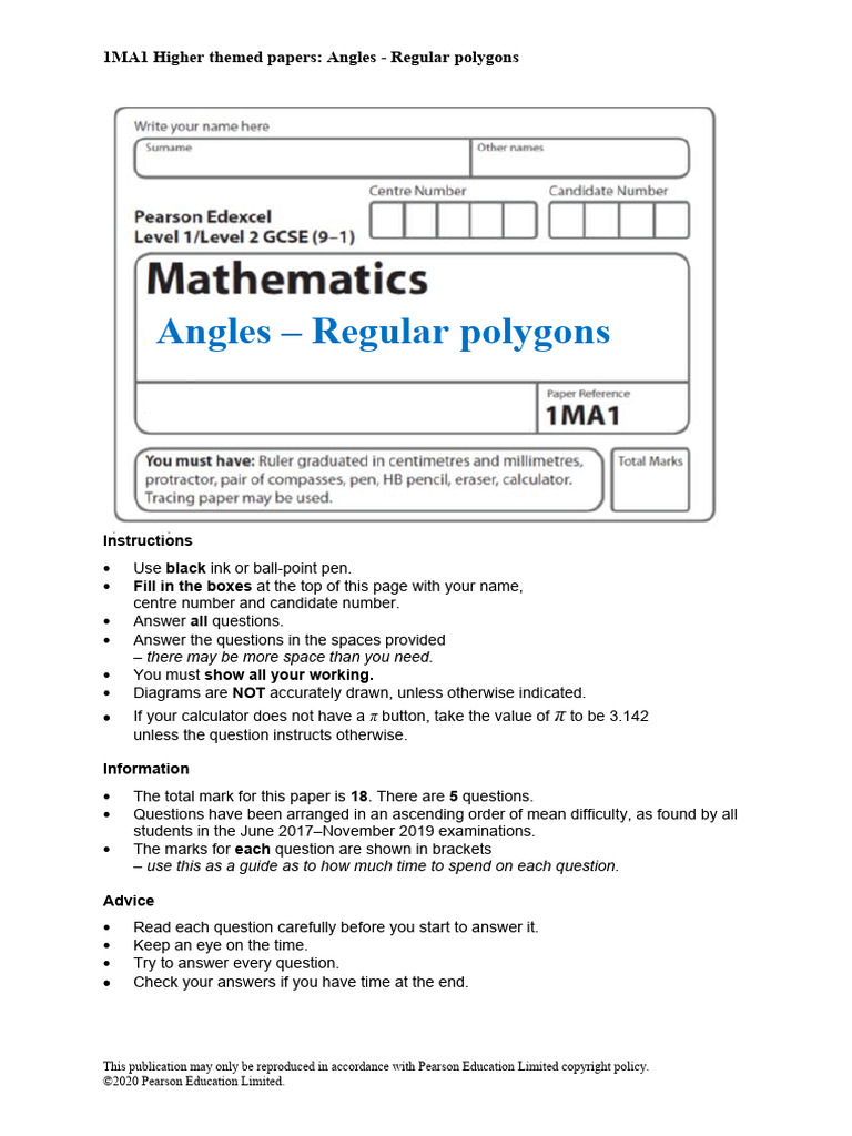 05a Angles Regular Polygons - H - Question Paper | PDF | Euclid ...