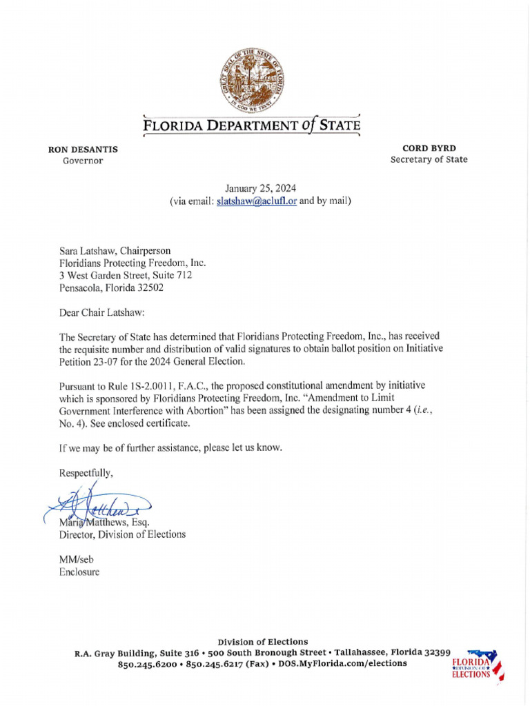 State Elections Letter On Abortion Ballot Measure | PDF