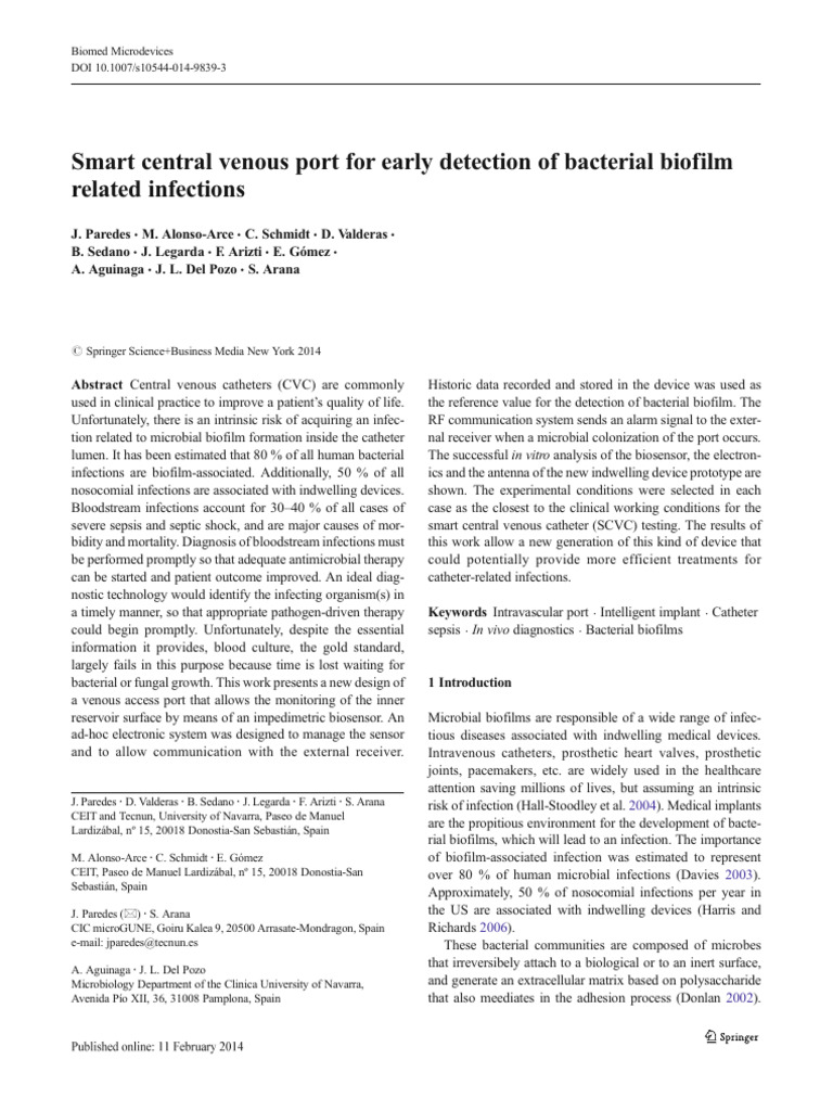 Smart Central Venous Port For Early Detection of Bacterial Biofilm ...