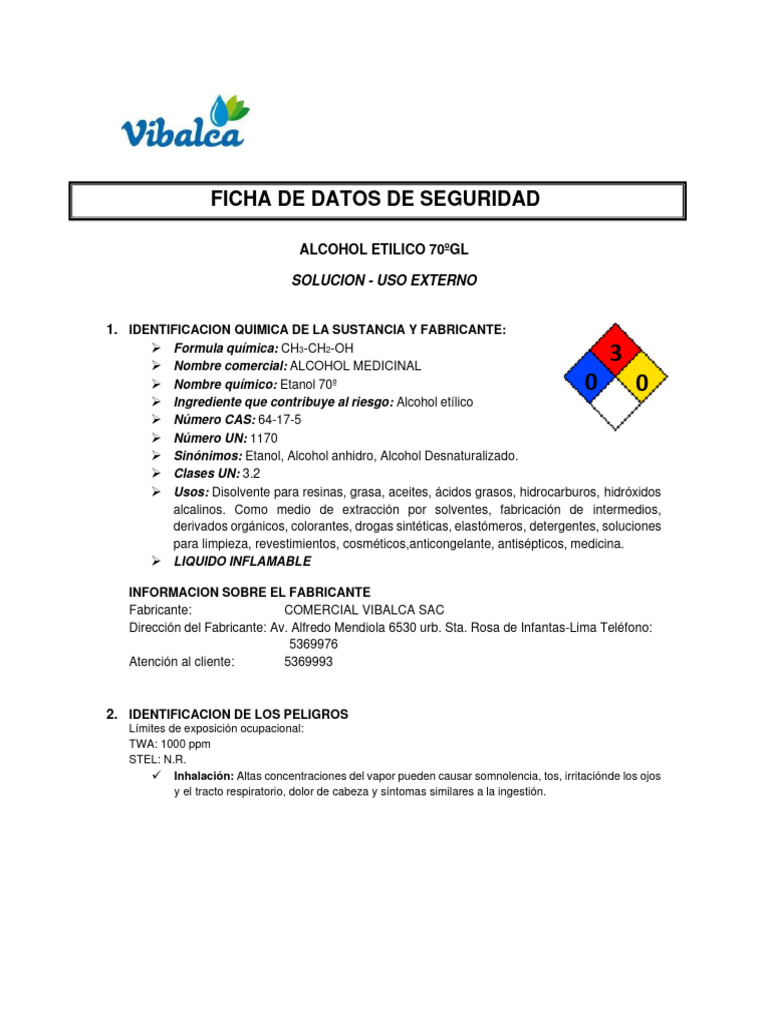 Alcohol Etílico 70º: Seguridad y Manejo | PDF | Etanol | Agua