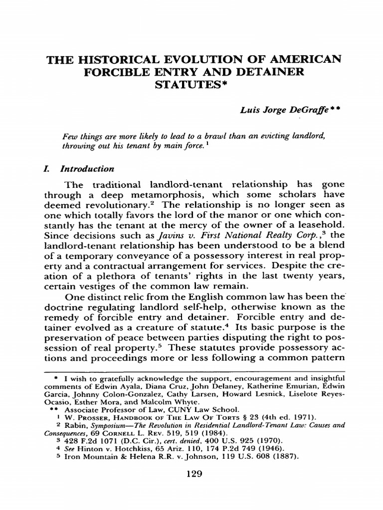 The Historical Evolution of American Forcible Entry and Detainer | PDF ...