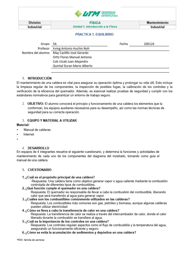 MT - U1 - Práctica 1 Diagrama de Una Caldera May, Ortiz, Quintal, Cob Uicab | PDF | Agua | Vapor ...