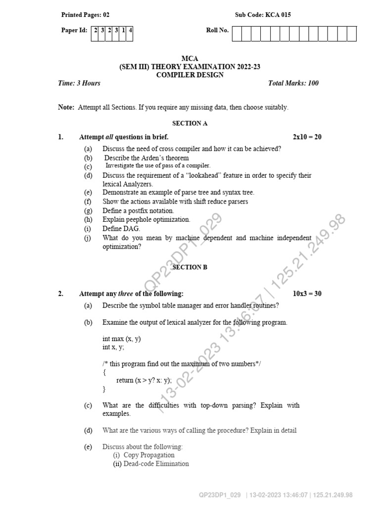 Kca015 22-23 QP | PDF | Parsing | Metalogic