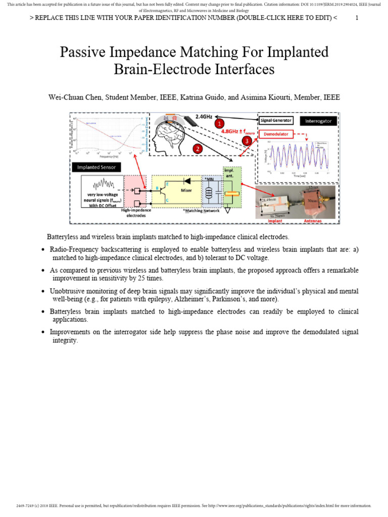 Passive Impedance Matching For Implanted Brain-Electrode Interfaces | PDF | Bipolar Junction ...
