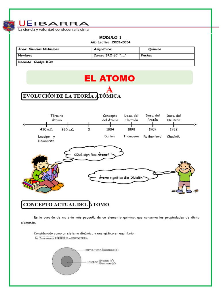 Actividades Primeros El Atomo | PDF | Átomos | Neutrón