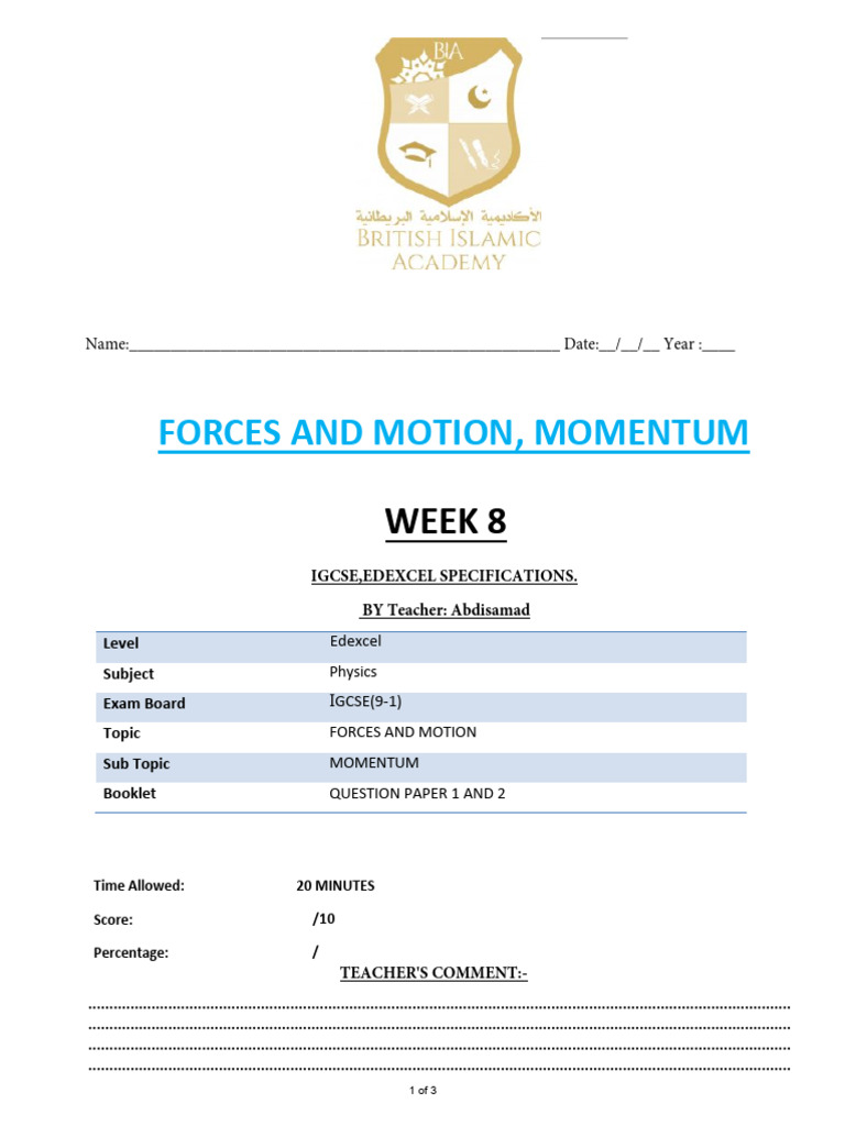 Forces and Motion, Momentum: Week 8 | PDF | Force | Momentum