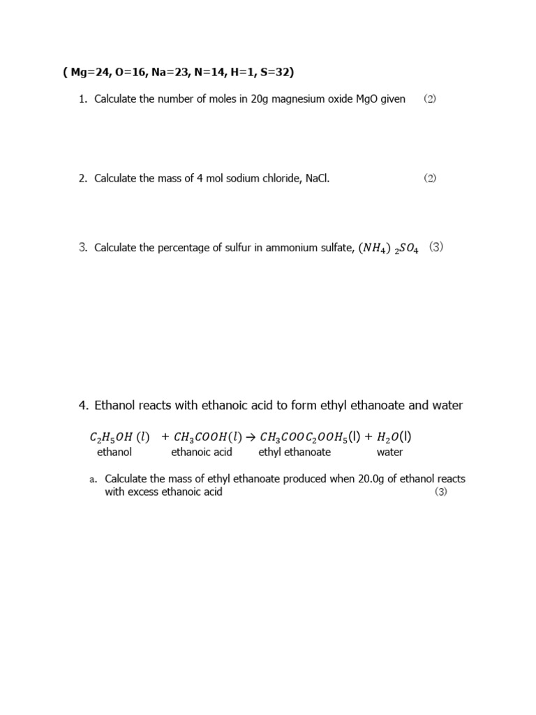 Moles Calculation for 87g NaCl | PDF